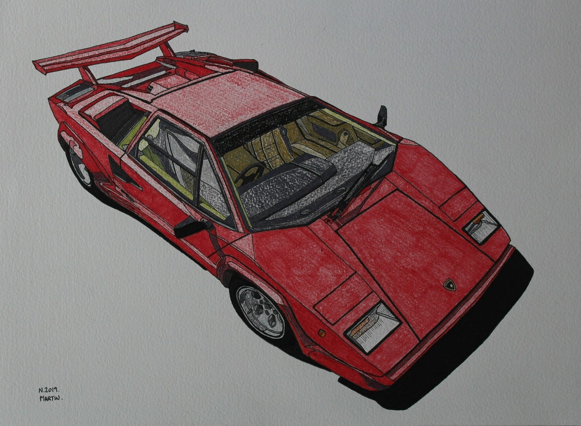 Lamborghini Countach Drawing, Original A3 Size Hand-drawn Drawing not a ...