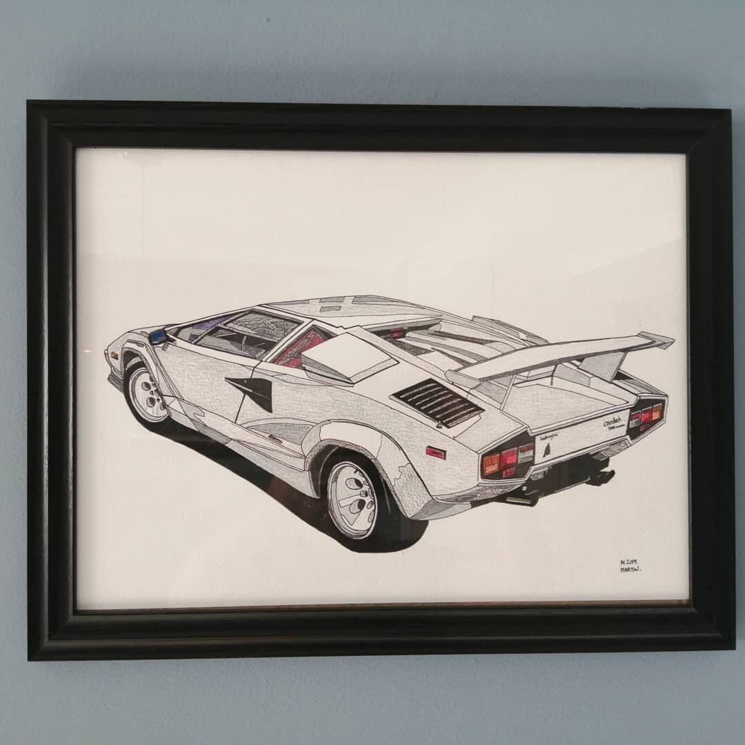 Lamborghini Countach Drawing, Original A3 Size Hand-drawn Drawing not a ...