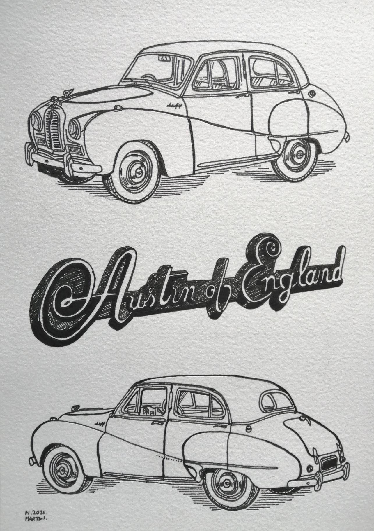 Austin A40 Somerset Drawing, Original A4 Size Hand-drawn Drawing not a ...