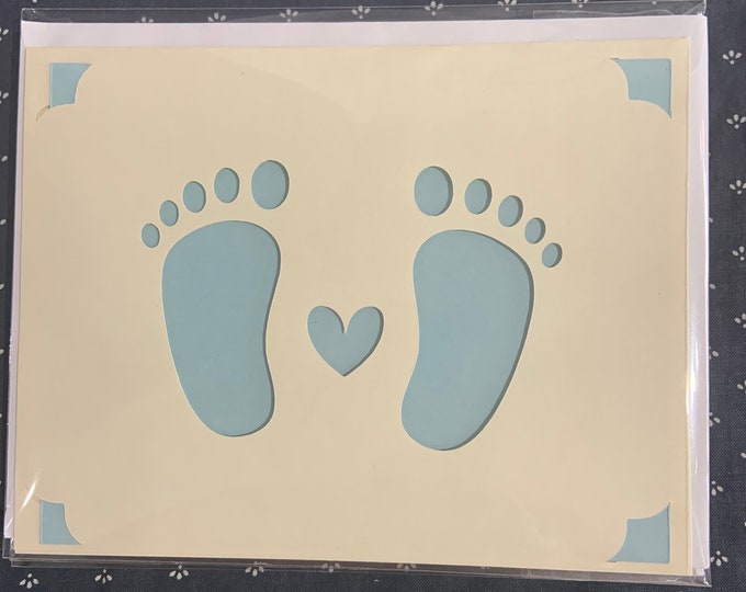 Blue Baby Card, Blank Baby Card Inside, Baby Shower Card, Blue Baby ...