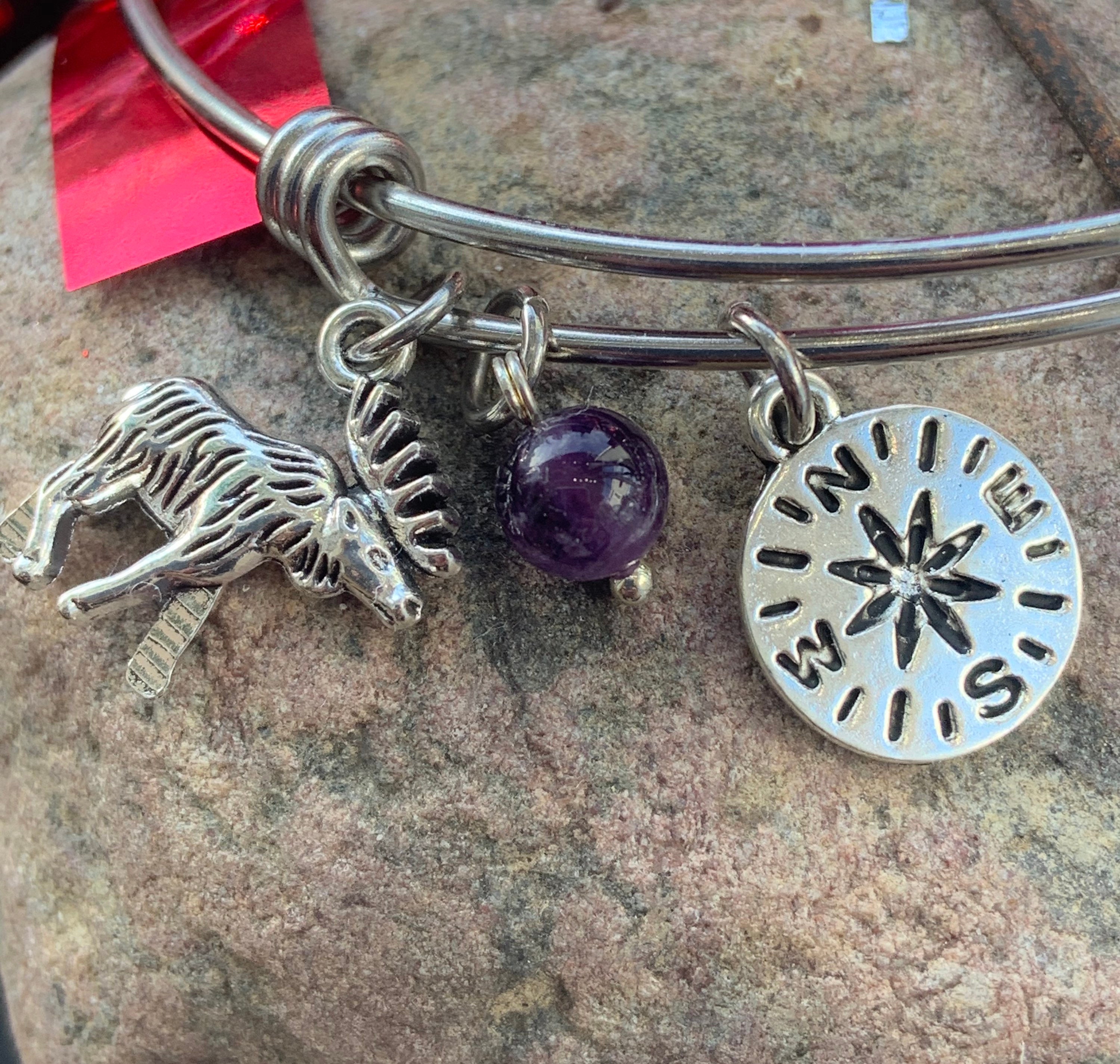 Adirondack Moose Bangle Mountain Moose, Gem Dangle, Compass Stainless ...