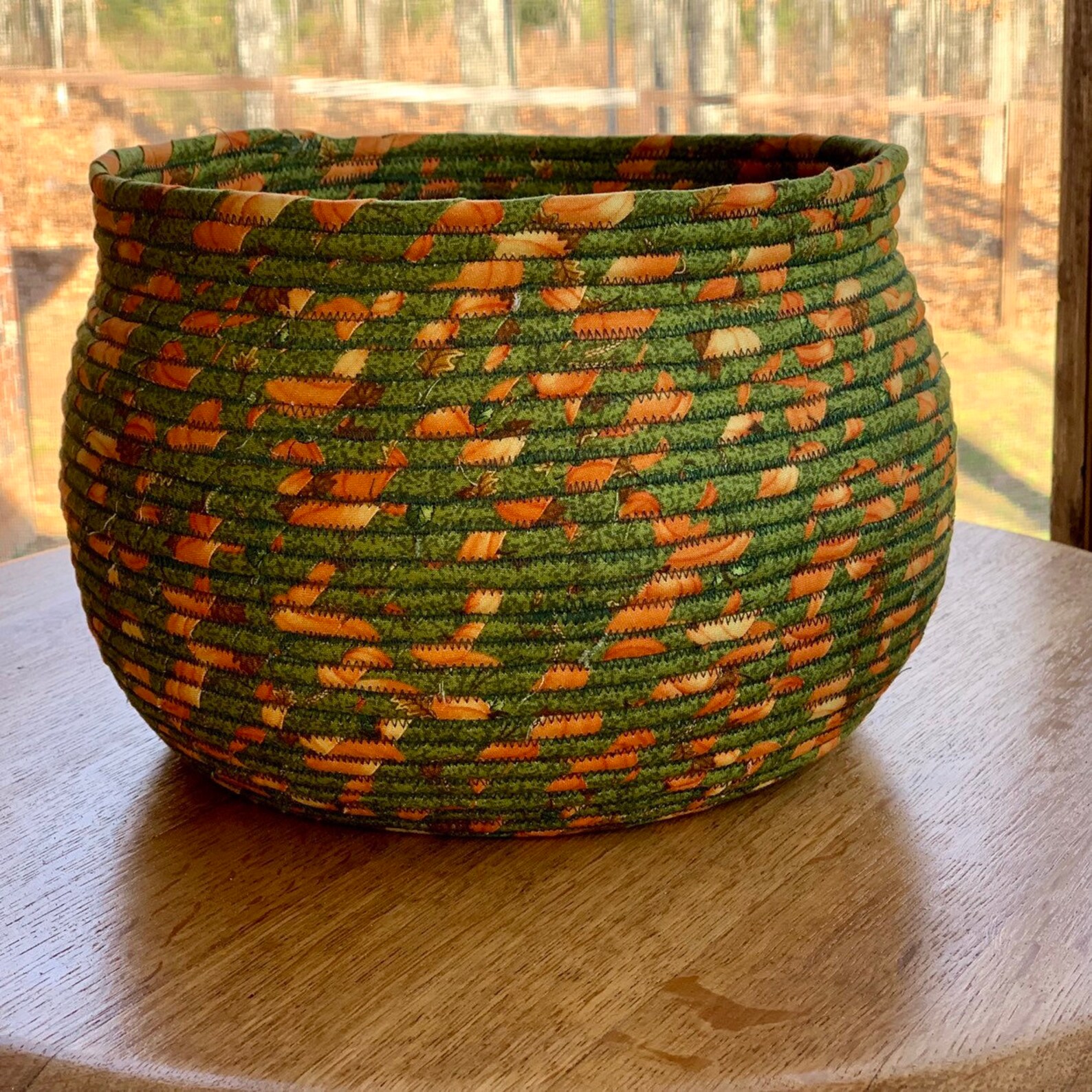 Fabric Wrapped Coiled Rope Basket, Fall Basket, Coiled Rope Wrapped ...