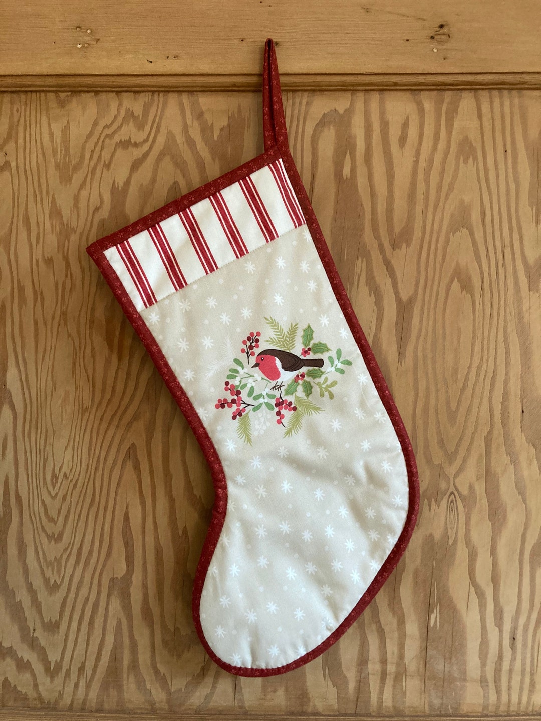 Christmas Stocking, Reuseable Christmas Stocking, Robin Christmas ...