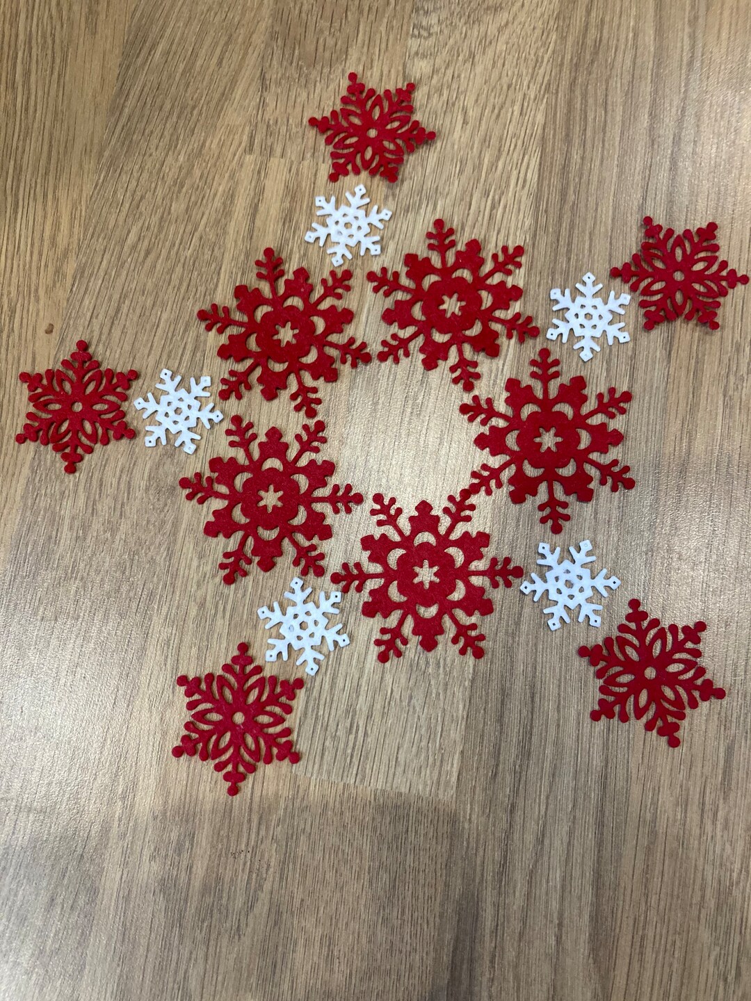 Red & White Felt Snowflakes, 15 Die Cut Felt Snowflakes, Felt Snowflake ...