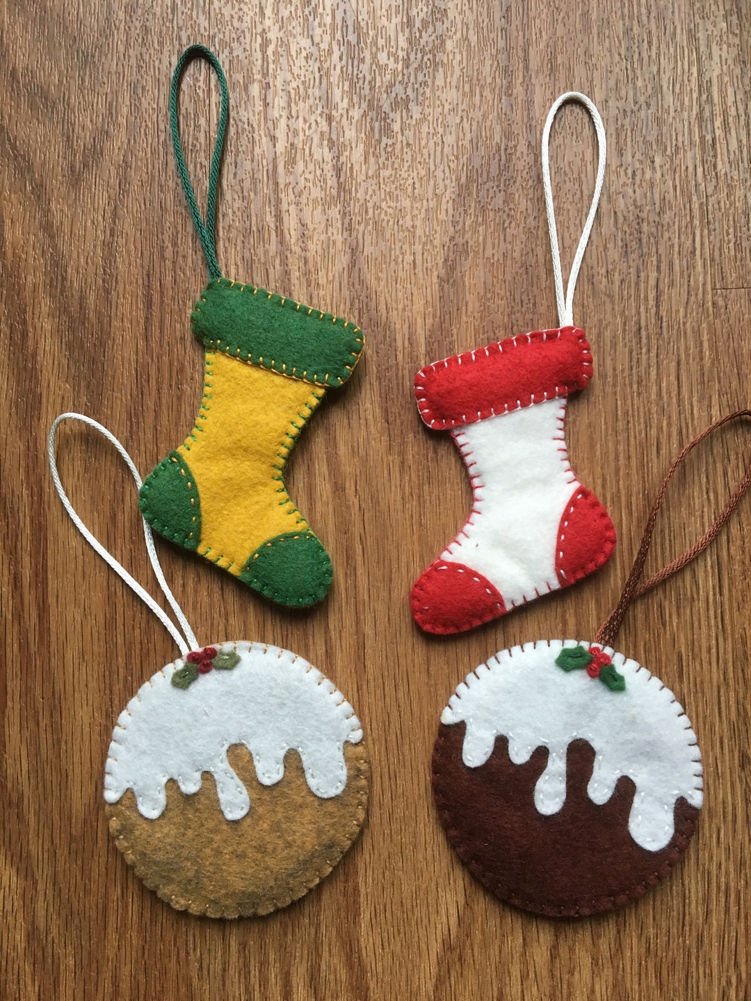Handmade Felt Christmas Pudding & Stocking Decorations, Set of 4 - Etsy
