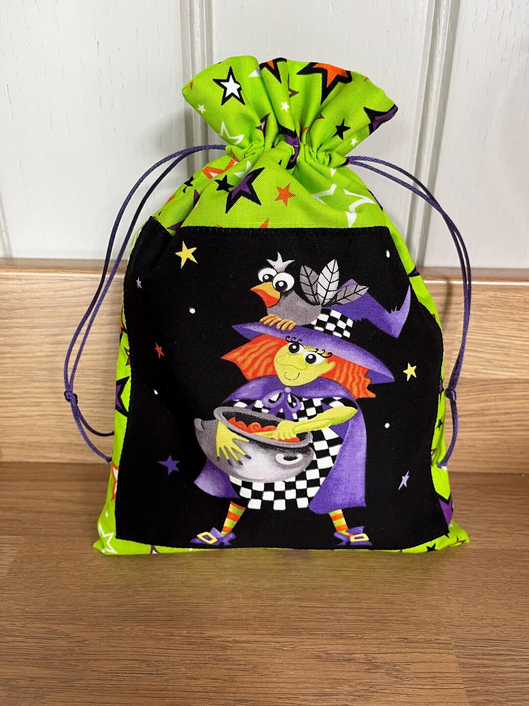 Glow-in-the-dark Witch Trick or Treat Bag, Cotton Drawstring Bag - Etsy