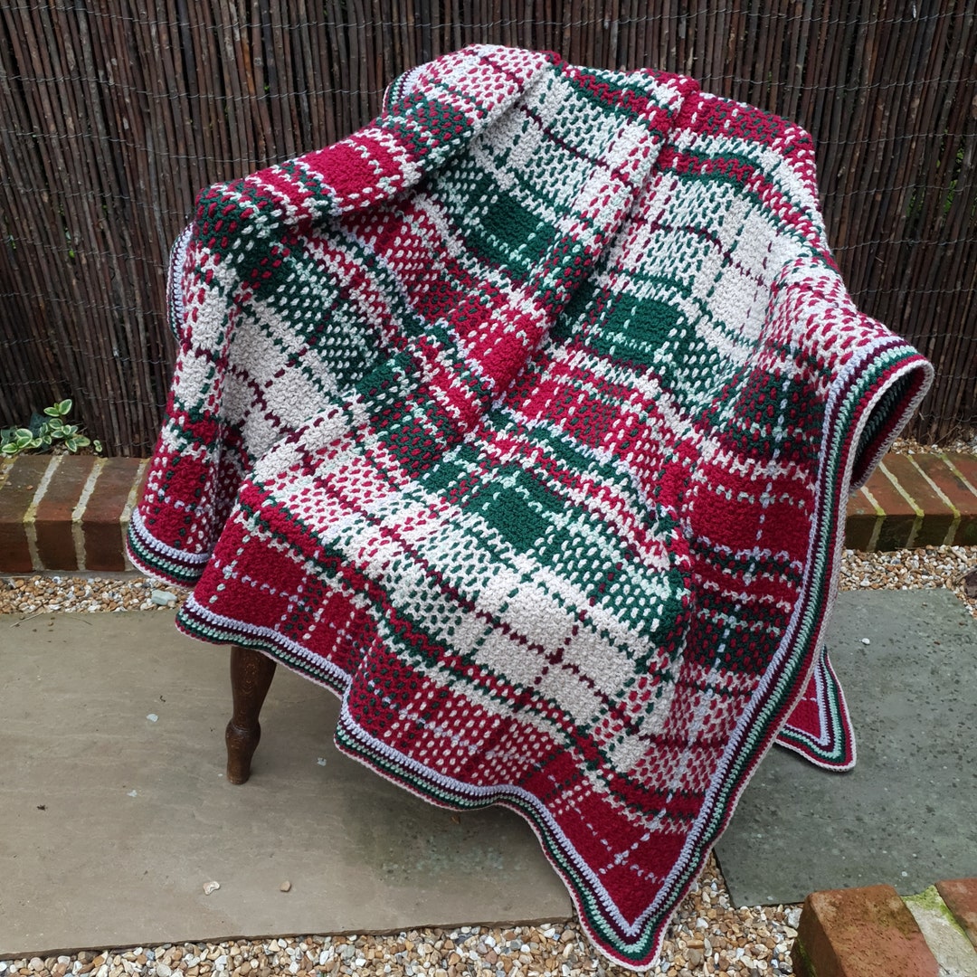 Red Green Tartan Blanket. Christmas Crochet Blanket Pattern. Home Decor ...