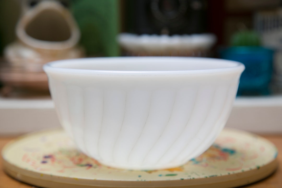 White Fire King Milk Glass Swirl Mixing Bowl - 1950's Kitchen - Free ...