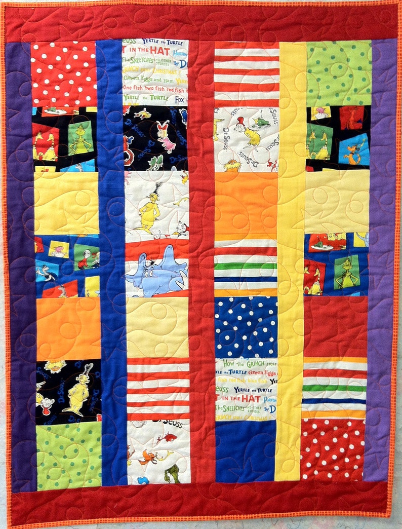 Dr Seuss I Spy Baby Quilt With Bright Orange Backing - Etsy