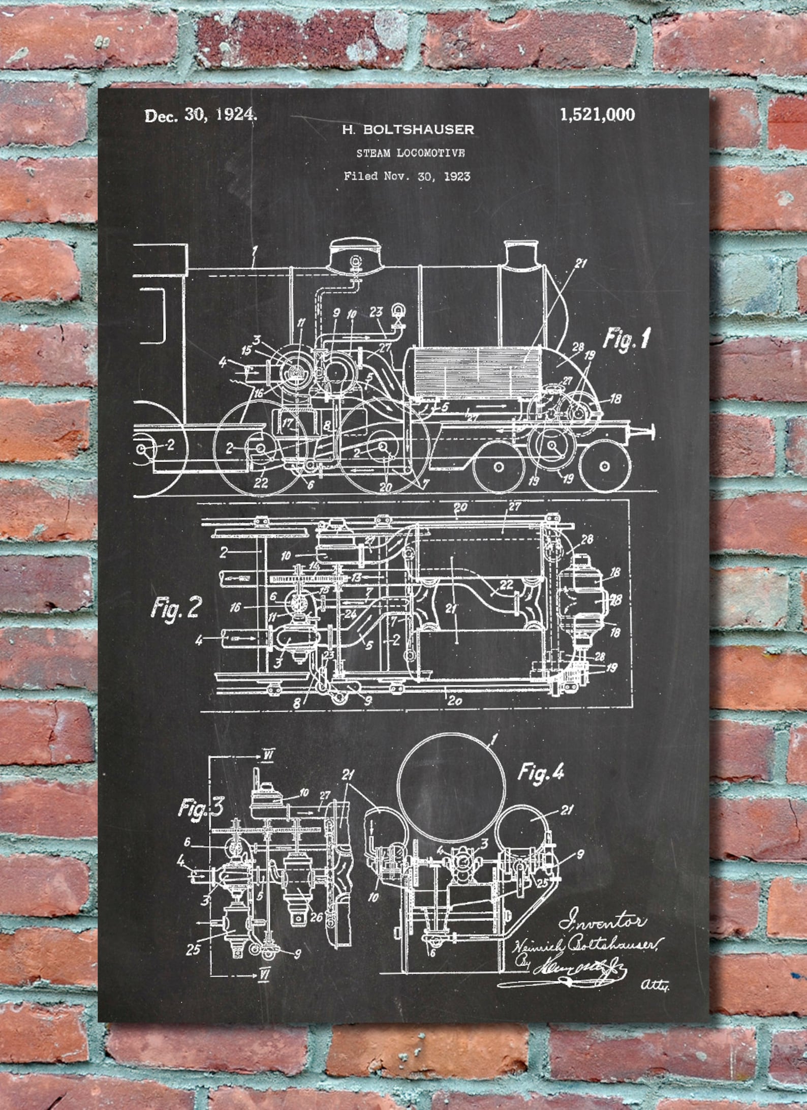 Steam Locomotive Patent Wall Art Print, Train Patent Art, Train Patent ...