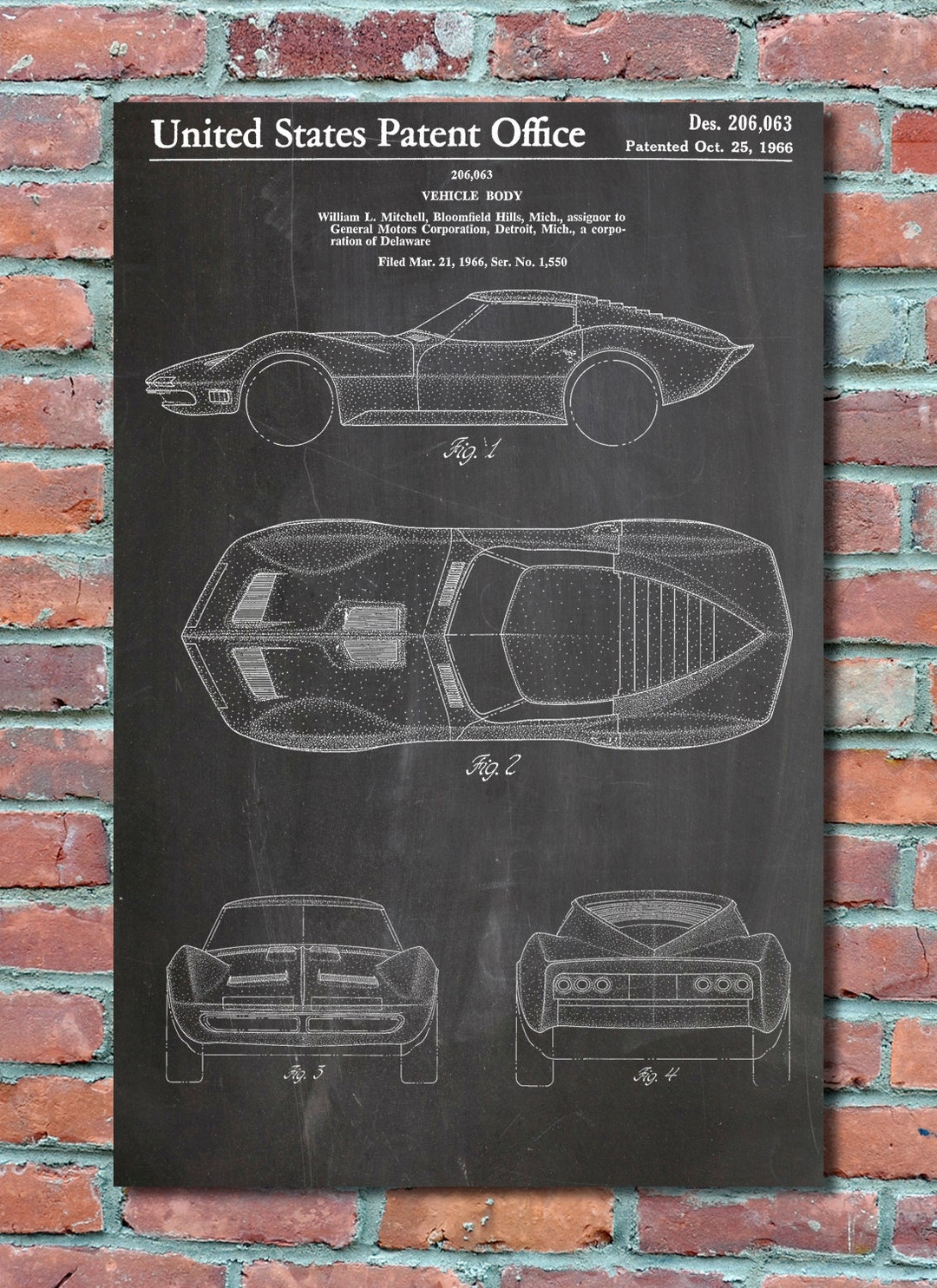 Corvette 1966 Patent Wall Art Print, Corvette Patent Art, Corvette ...