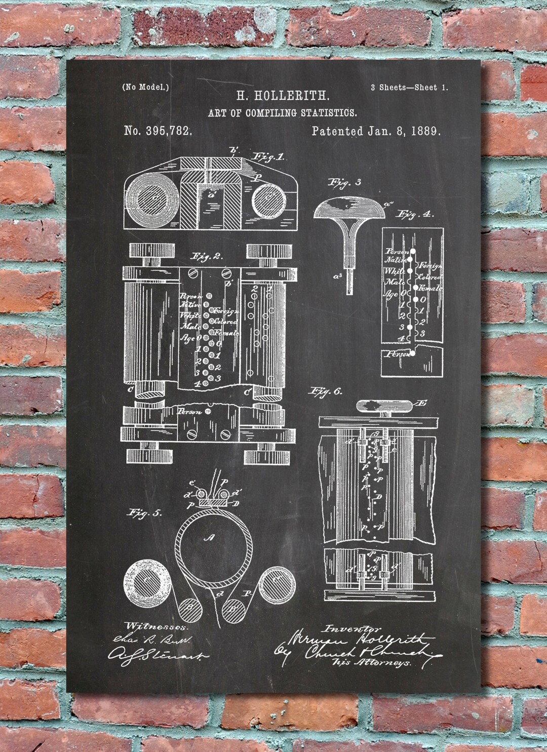 First Computer Patent 1889 Patent Art , Patent Print, Blueprint, Patent ...