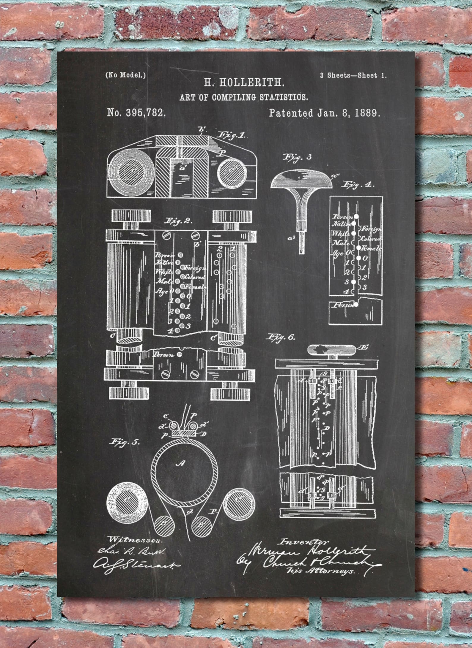 First Computer Patent 1889 Patent Art , Patent Print, Blueprint, Patent ...