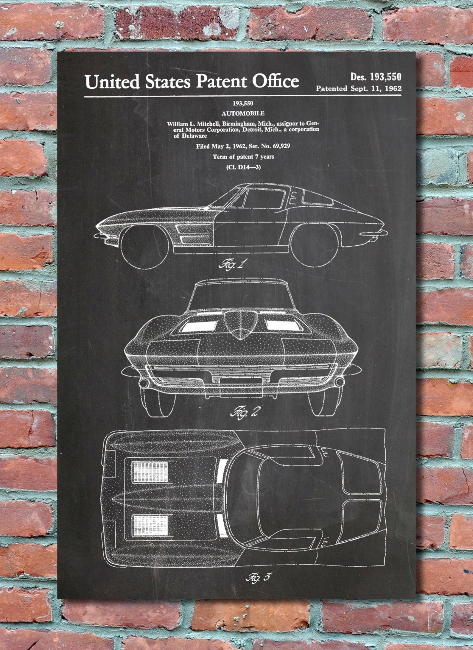Corvette Stingray Patent Wall Art Print, Corvette Patent Art, Corvette ...