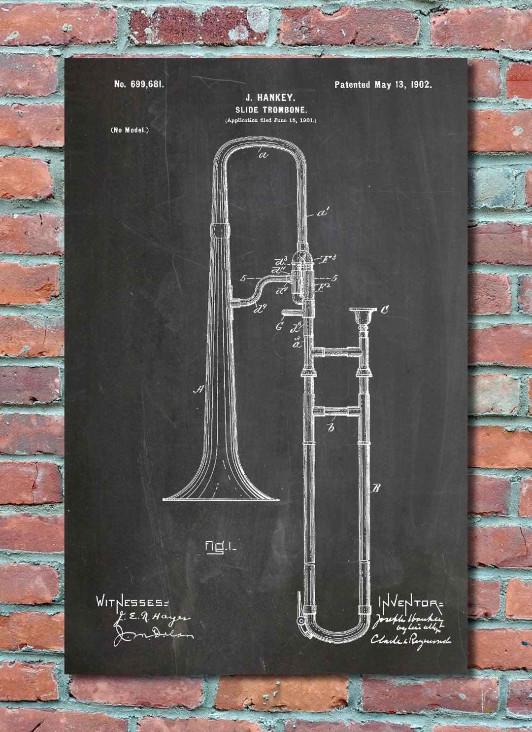 Trombone Patent Wall Art Print, Patent Art, Trombone Patent Poster ...