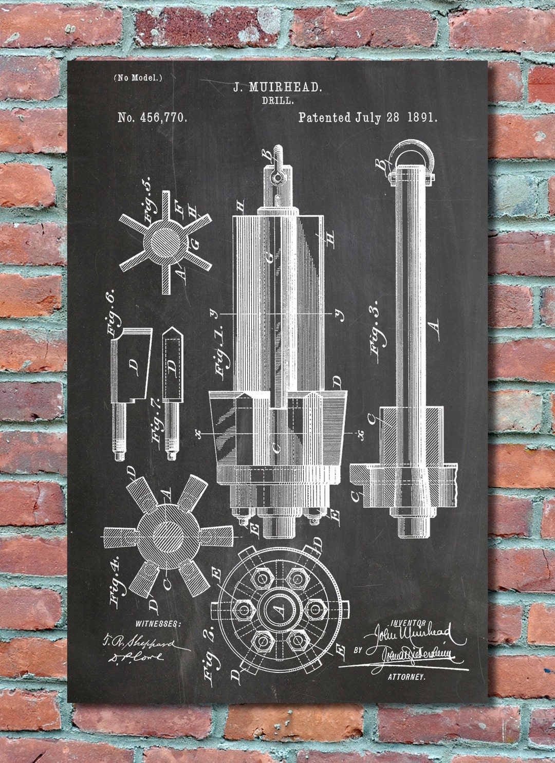 Vintage Drill Patent Wall Art Print, Tools Patent Art, Tools Patent ...