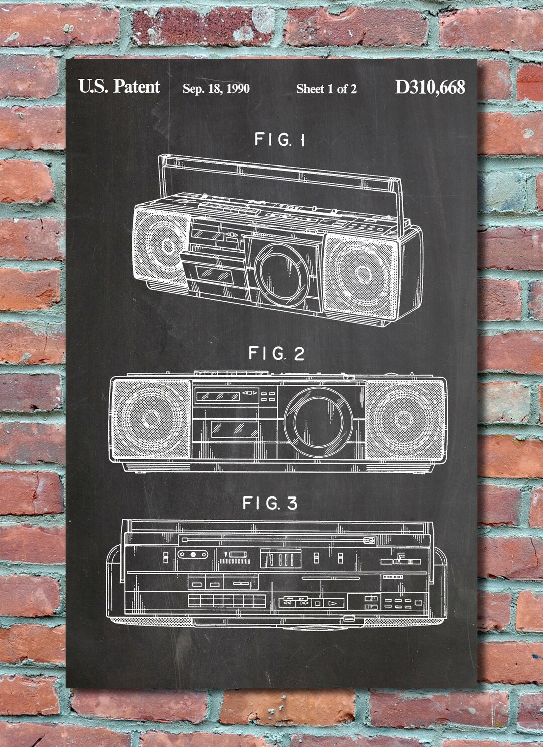 Boombox Patent Wall Art Print, Boombox Patent Art, Boombox Patent ...