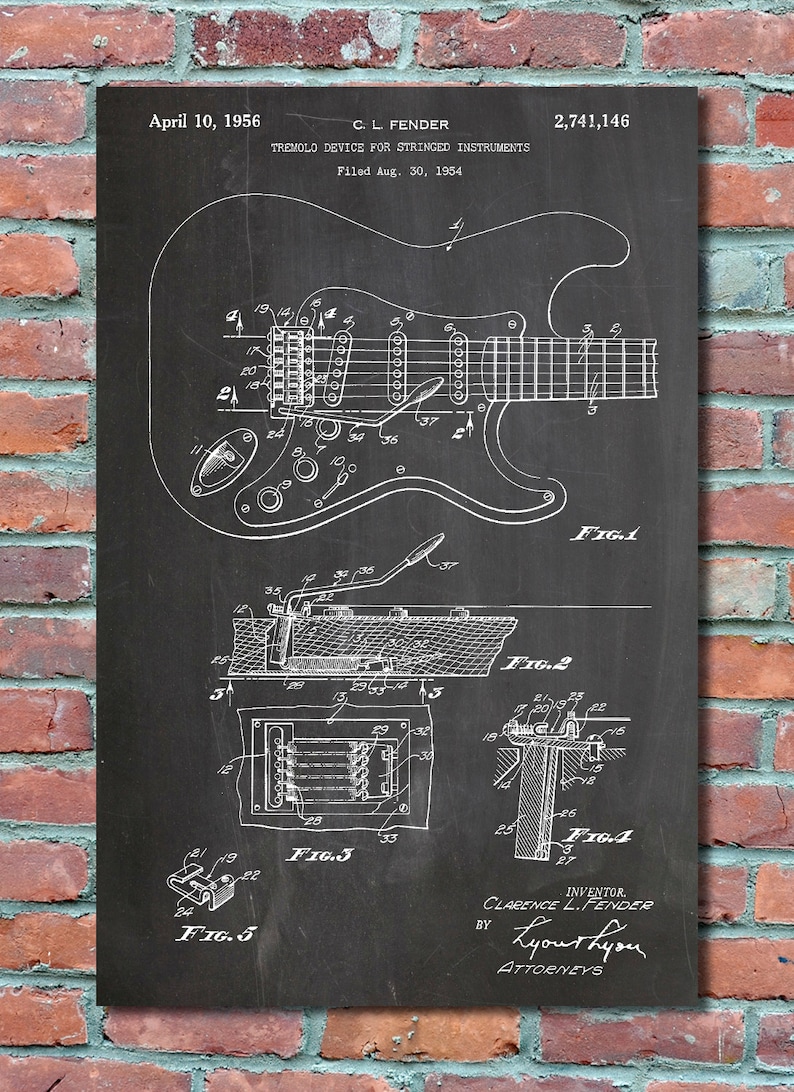 Fender Guitar Tremolo Patent Wall Art Print, Patent Art, Blueprint ...