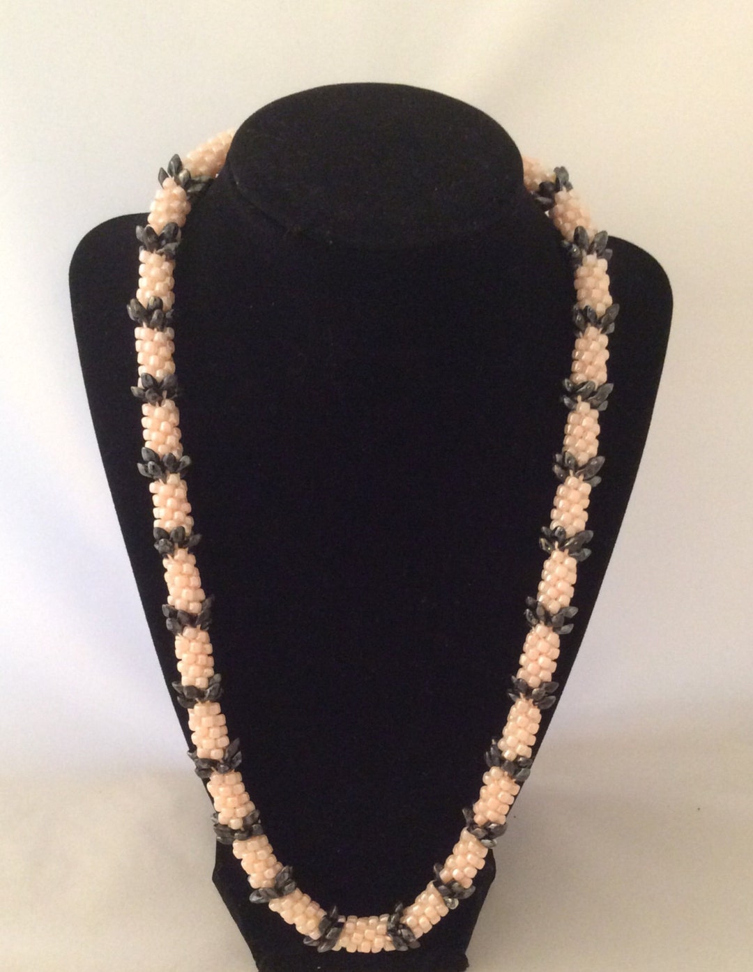 Lotus Flower Inspired Kumihimo Necklace in Peach and Smokey Black - Etsy