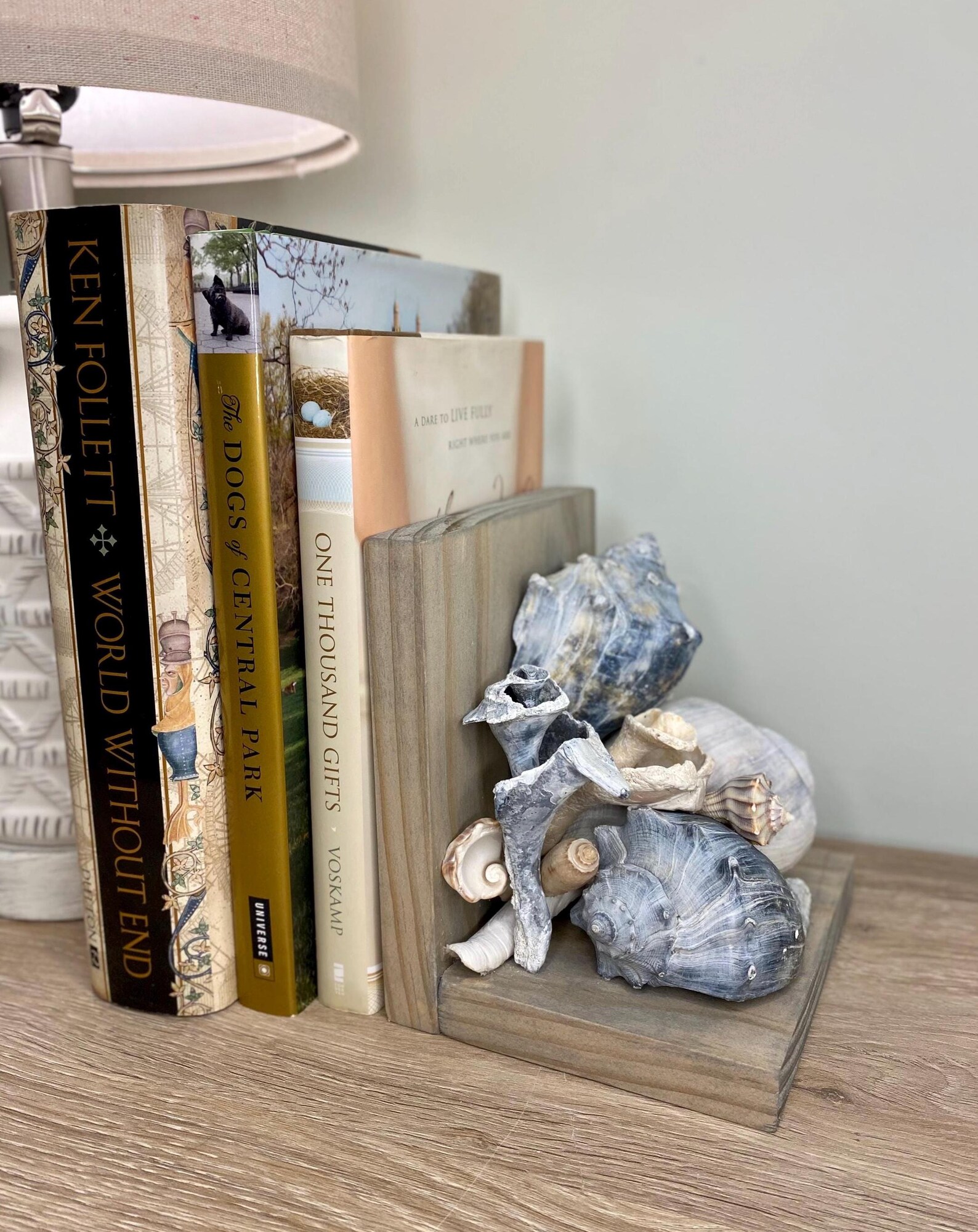 Seashell Bookend. One-of-a-kind, Hand-crafted Bookend on Wooden Base ...
