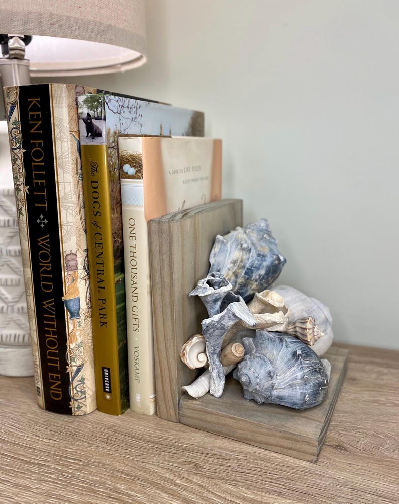 Seashell Bookend. One-of-a-kind, Hand-crafted Bookend on Wooden Base ...