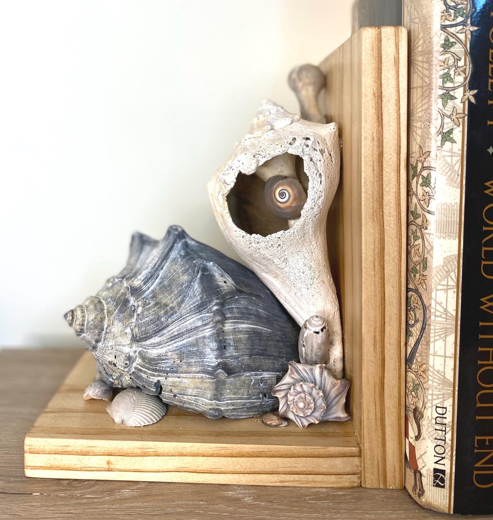 Seashell Bookend: Hand-crafted Coastal Decor on Wooden Base With SC Shells. One-of-a-kind. Large ...
