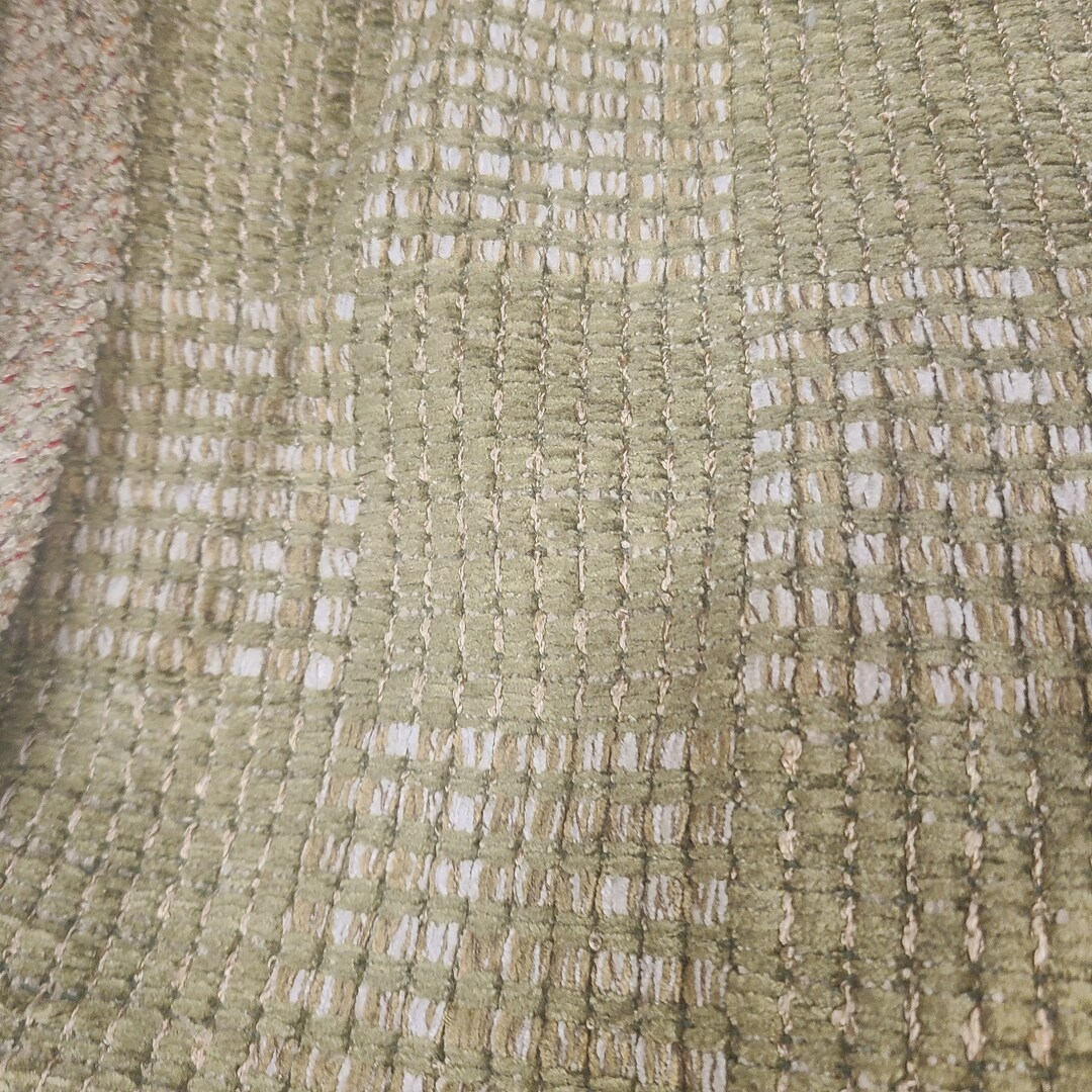 Chenille Vintage Green Cream Square Fabric for Upholstery 58" Sold by ...