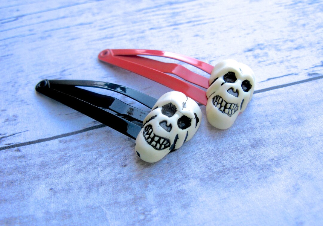 Halloween Hair Clip, Skull Hair Clip, Skeleton Costume, Skull Buttons ...