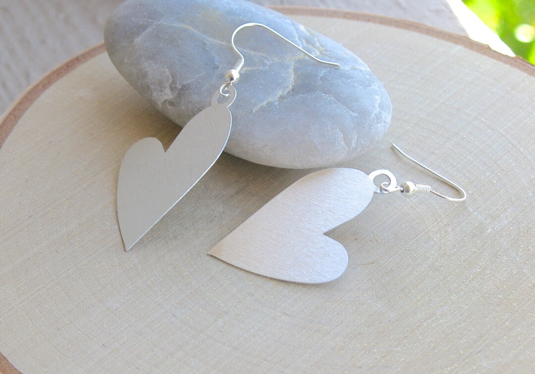 Heart Earrings, Silver Heart Earrings, Valentine's Day Earrings, Silver ...