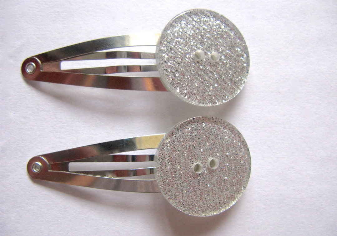 Silver Hair Clips, Button Hair Clips, Sparkle Hair Clips, Glitter Hair ...