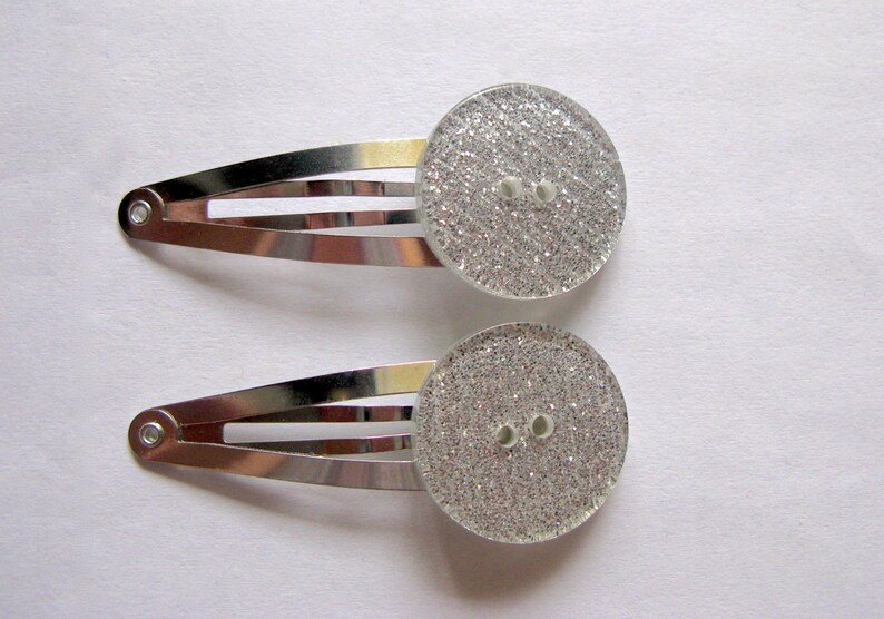 Silver Hair Clips Button Hair Clips Sparkle Hair Clips - Etsy