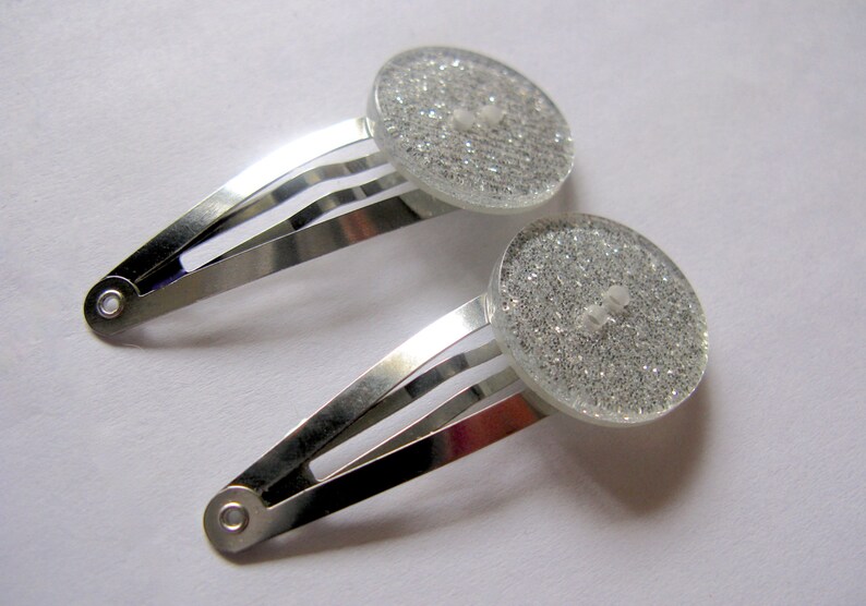 Silver Hair Clips Button Hair Clips Sparkle Hair Clips | Etsy