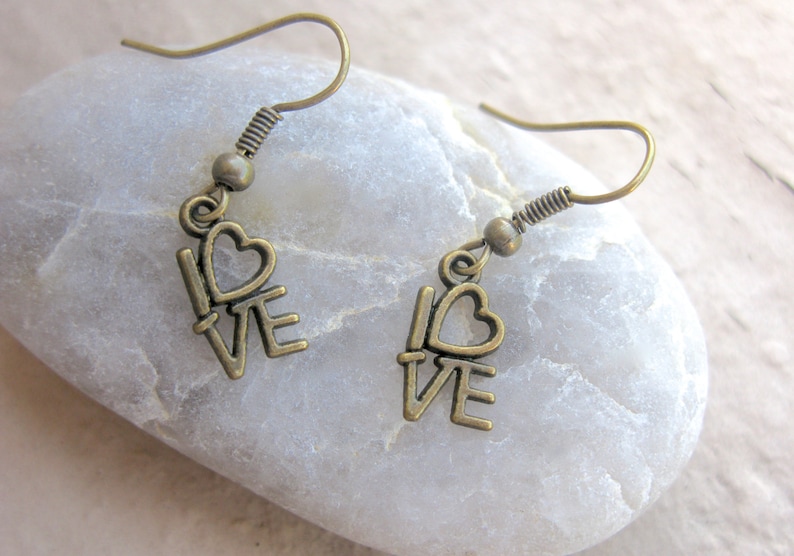 Heart Love Charm Earrings, Bronze or Silver Plated - Etsy