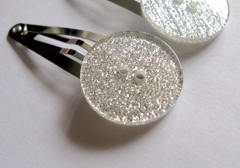 Silver Hair Clips Button Hair Clips Sparkle Hair Clips - Etsy