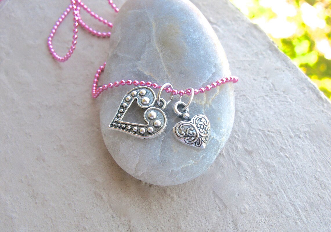Heart Charm Necklace Heart Charm Heart Necklace Silver - Etsy