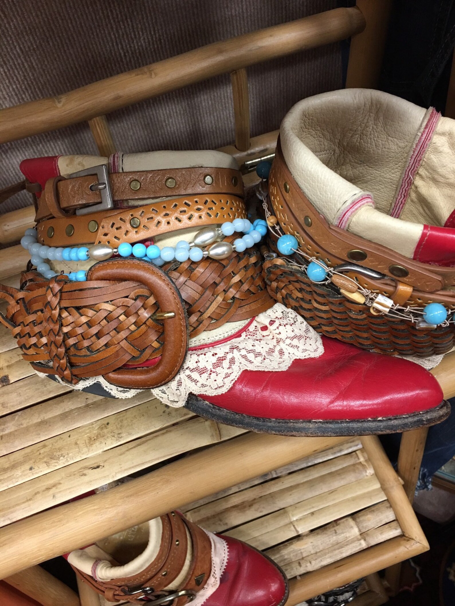 Upcycled Cowgirl Boots Red Boho Boots Size 8 Boho Boots - Etsy