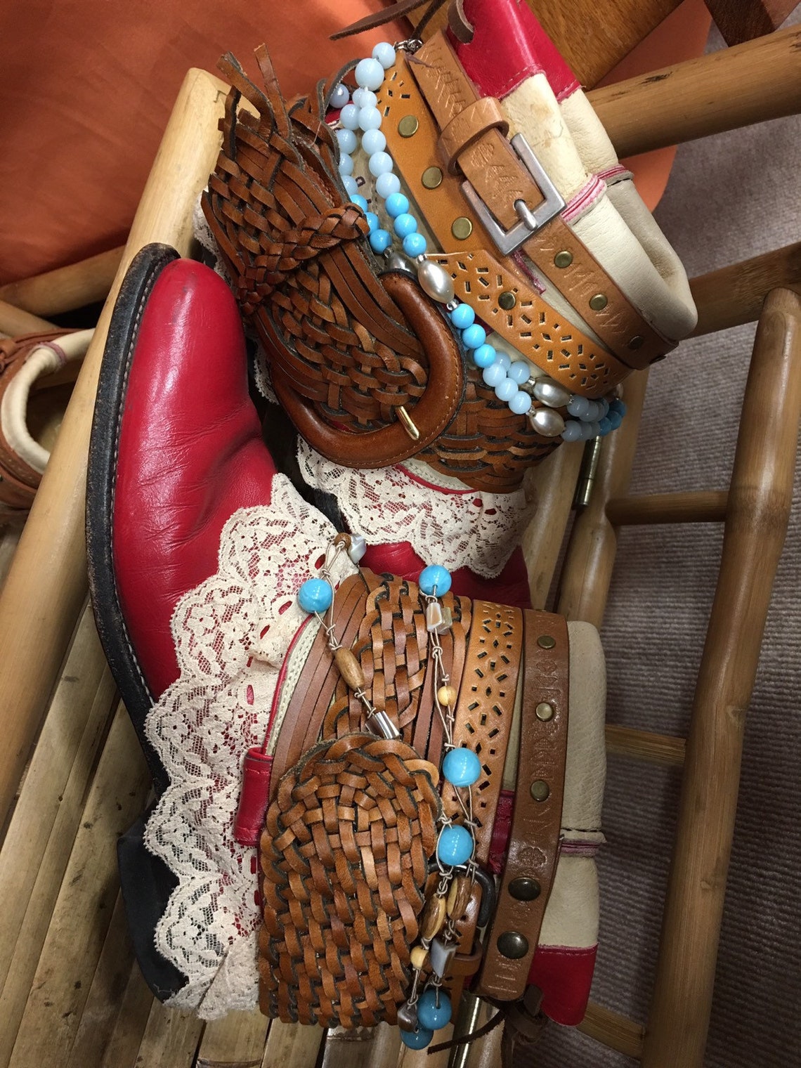 Upcycled Cowgirl Boots Red Boho Boots Size 8 Boho Boots - Etsy