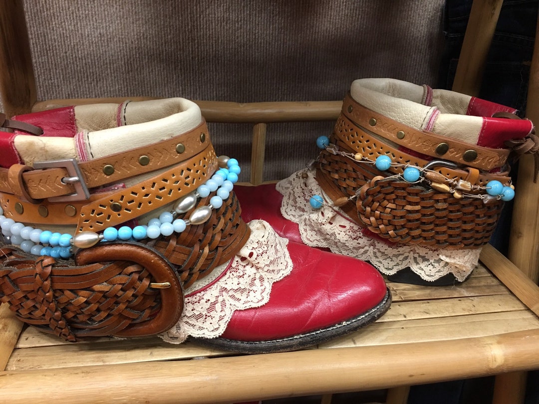 Upcycled Cowgirl Boots Red Boho Boots Size 8 Boho Boots Cowboy Boots - Etsy