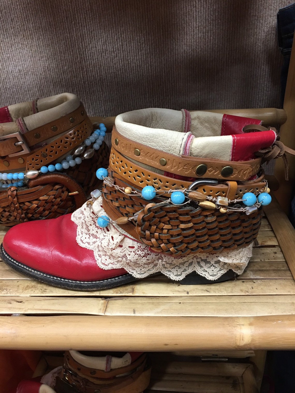 Upcycled Cowgirl Boots Red Boho Boots Size 8 Boho Boots - Etsy