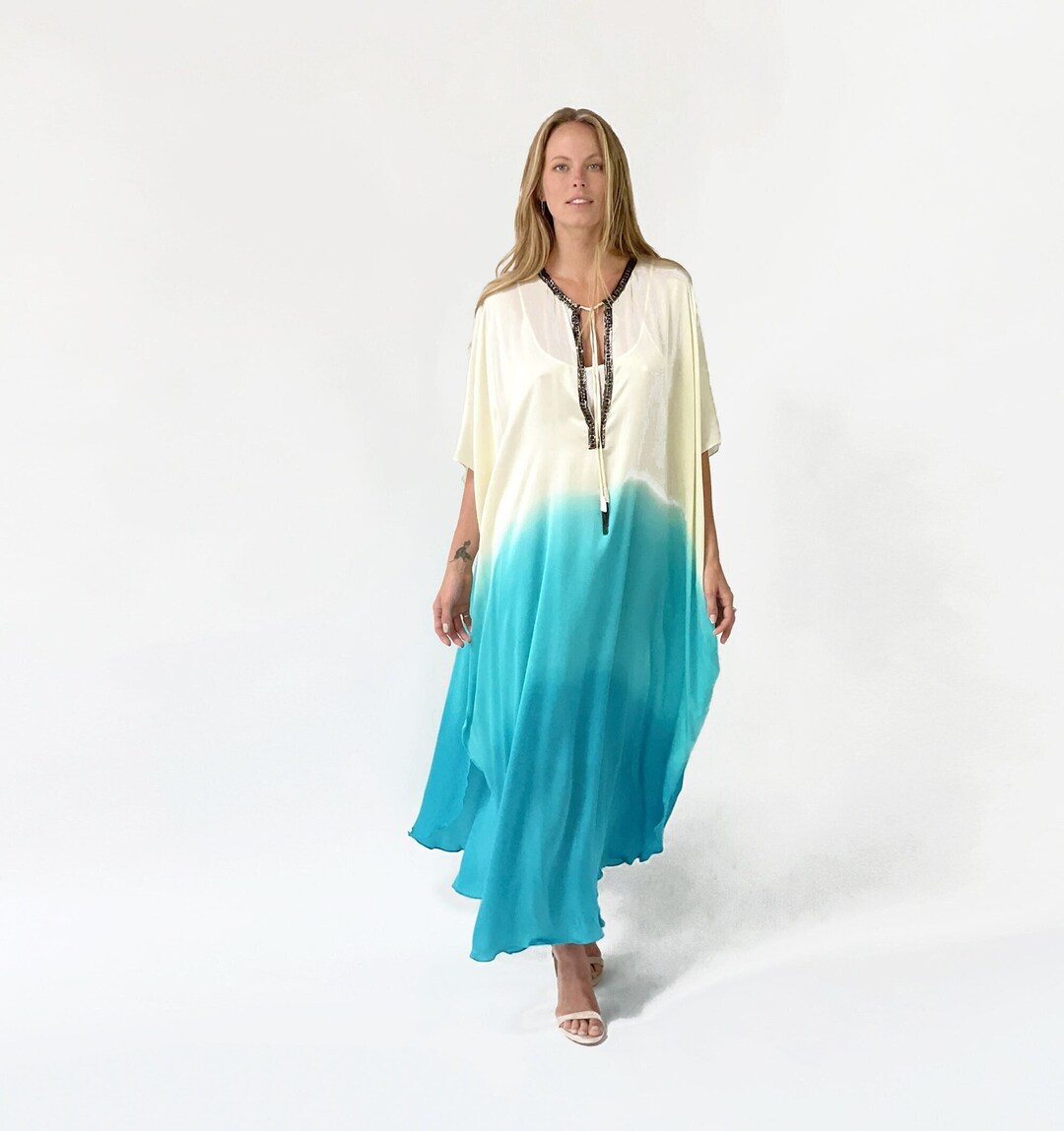 Sale- Slight Damage- Bruised Point on Fabric- MIKI Kaftan Silk Dress ...