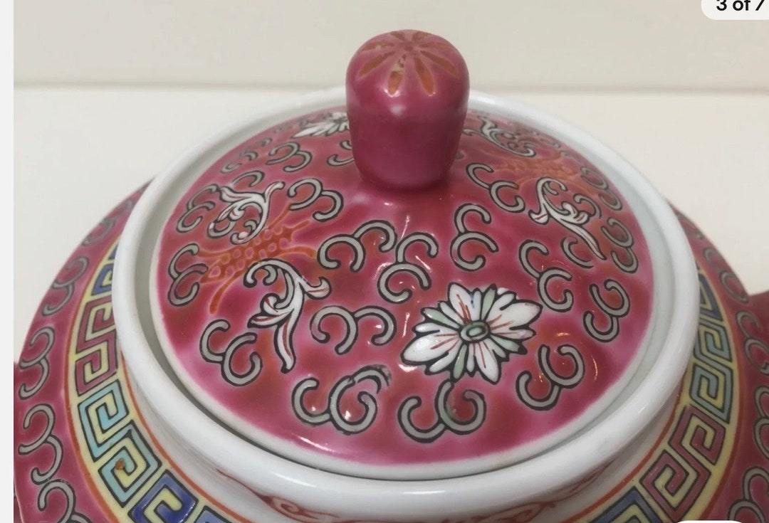 Vintage Chinese Porcelain Longevity Mun Rose Red Pink Teapot - Etsy