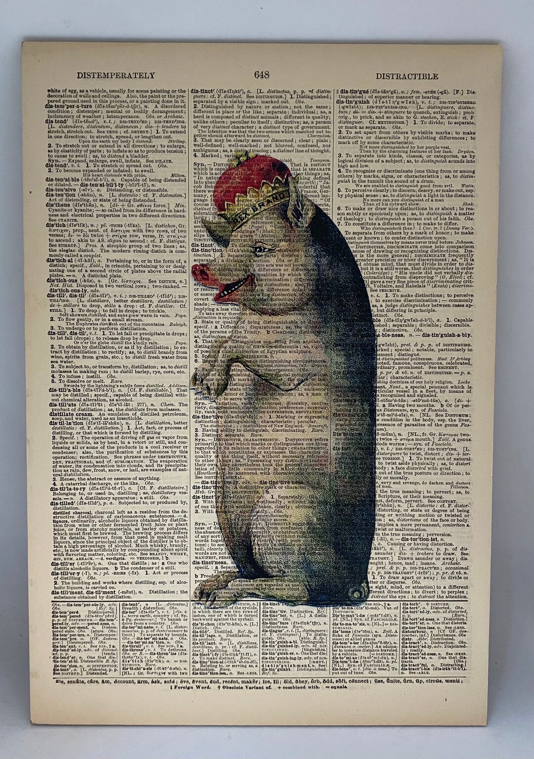 Vintage Mounted Pig Dictionary Print - Etsy