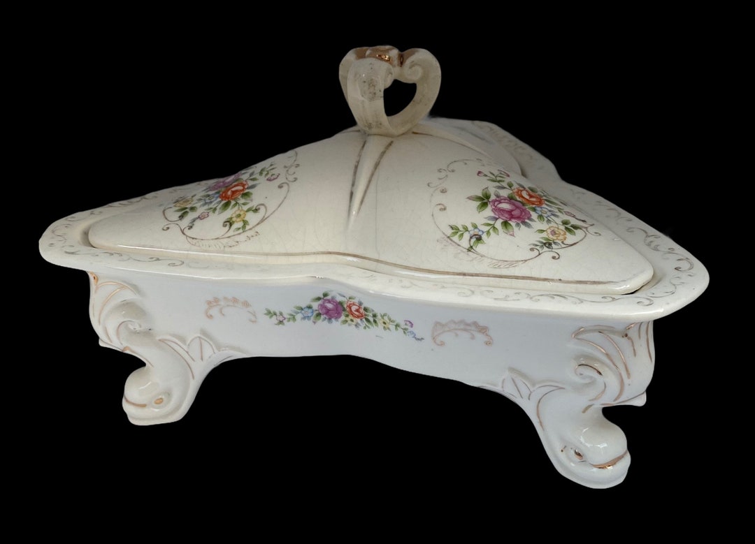 Lusterware Triangle Candy Dish W/lid - Etsy