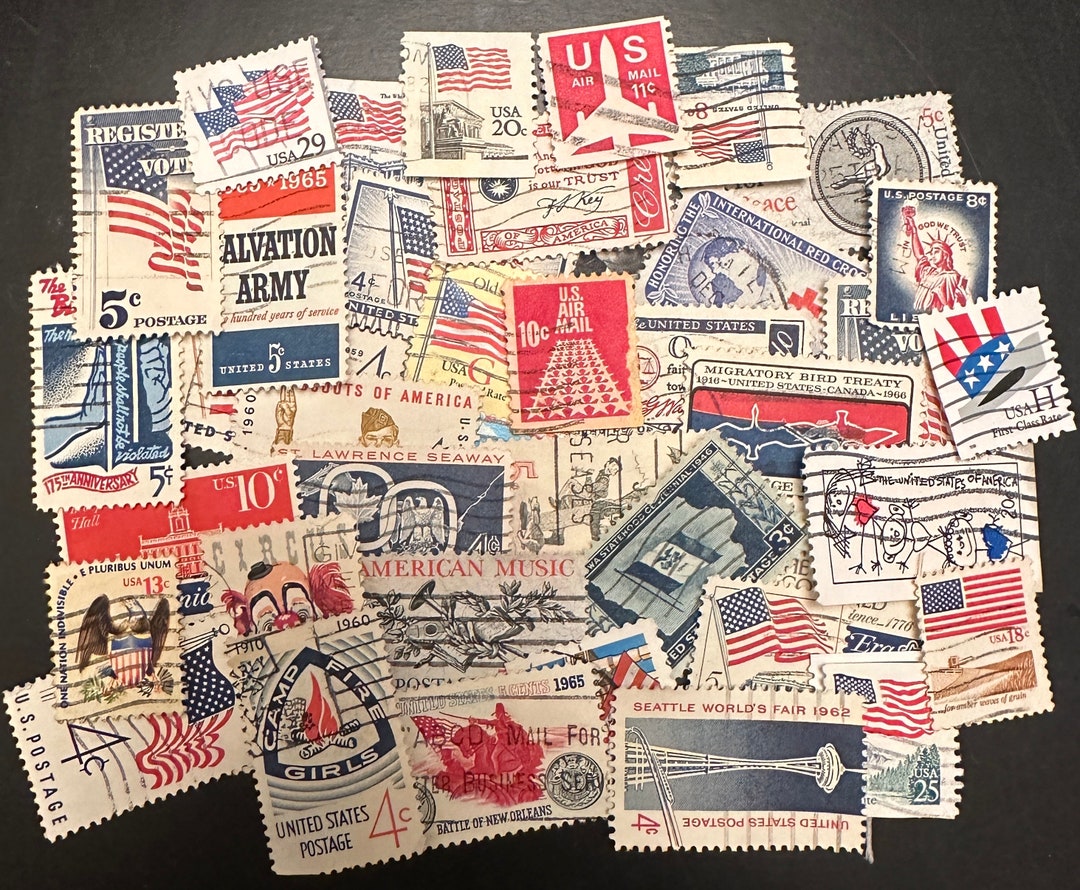 Collection of Red, White and Blue Stamps (60 Stamps) - Etsy