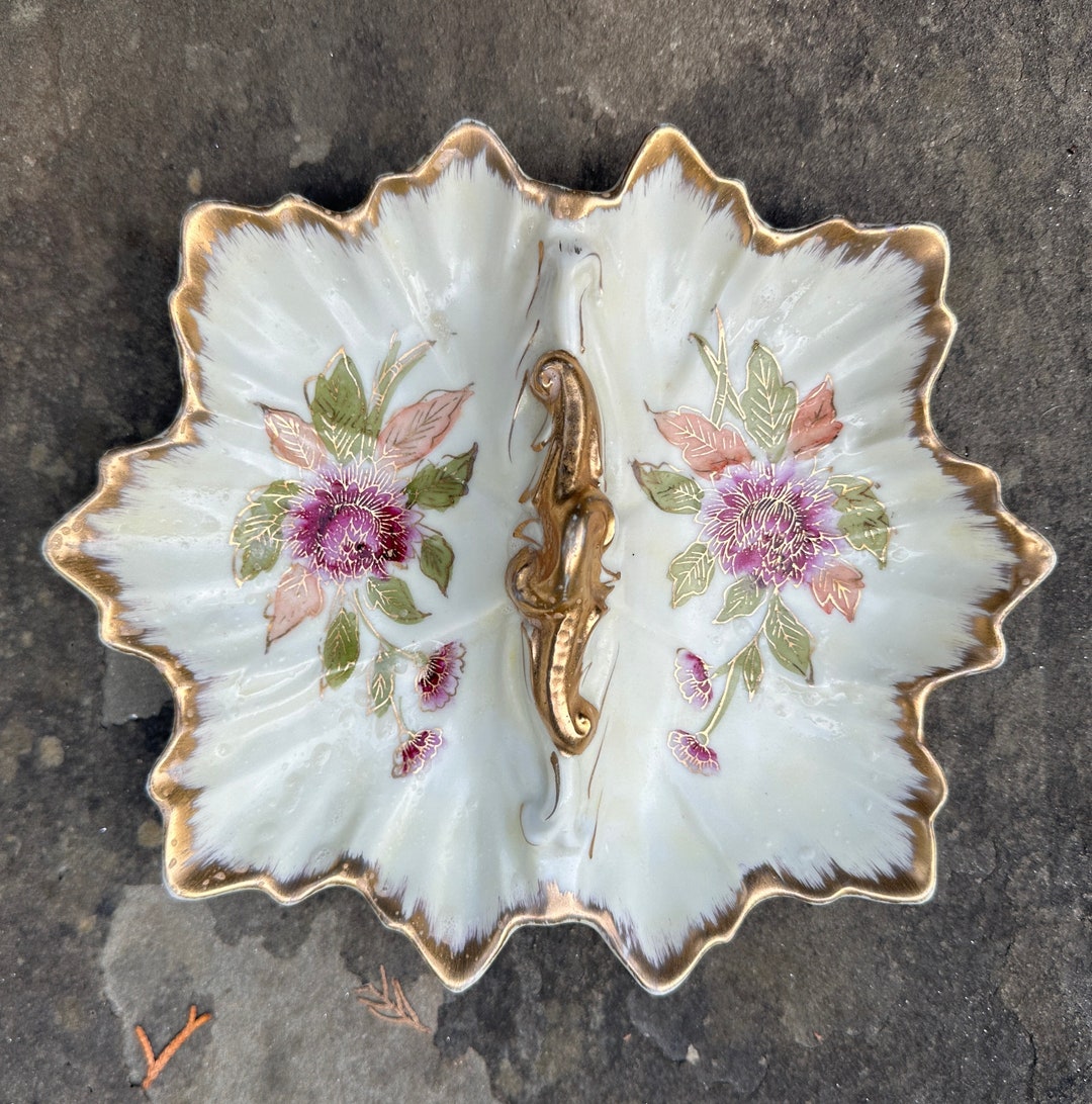 Vintage Kalk Porcelain Divided Candy Dish With Pink/green Floral Design ...