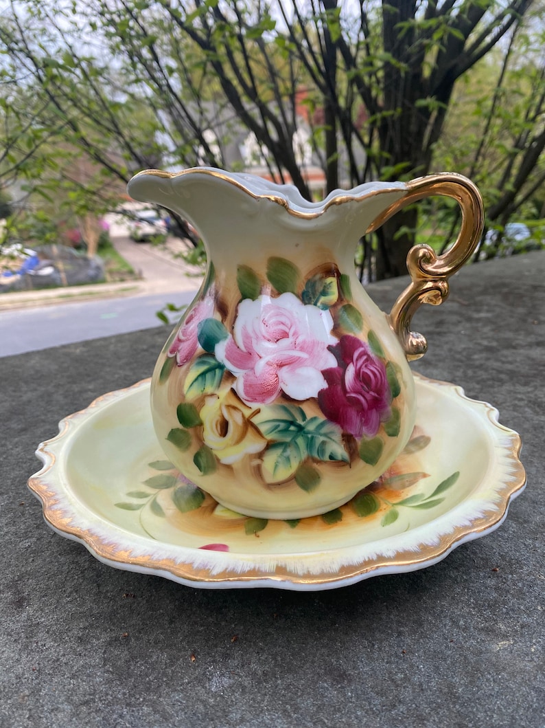 Inarco Pink Rose Pitcher and Bell - Etsy