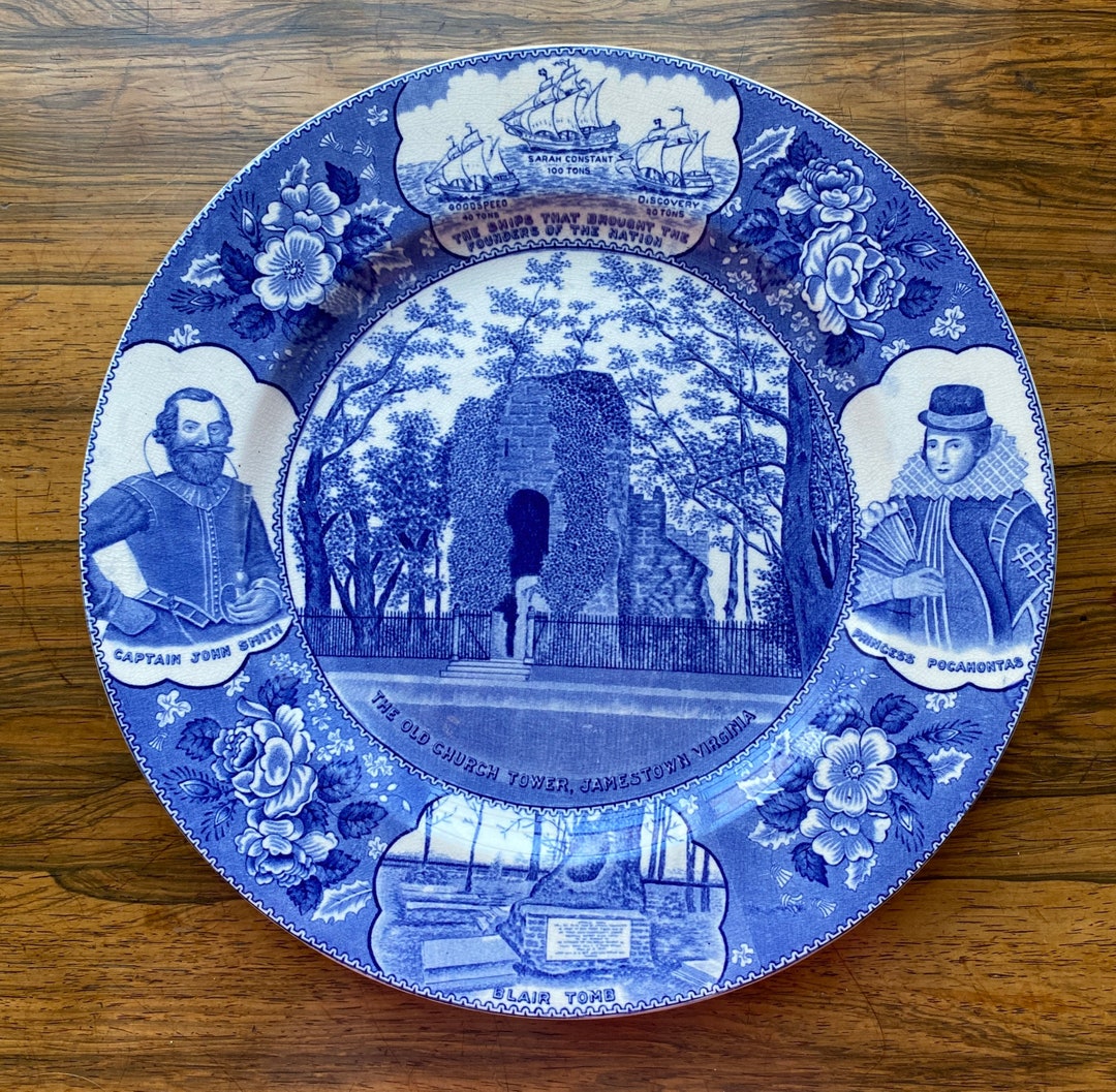 Collectible Blue and White Transferware Plate - Jamestown Settlement - Etsy