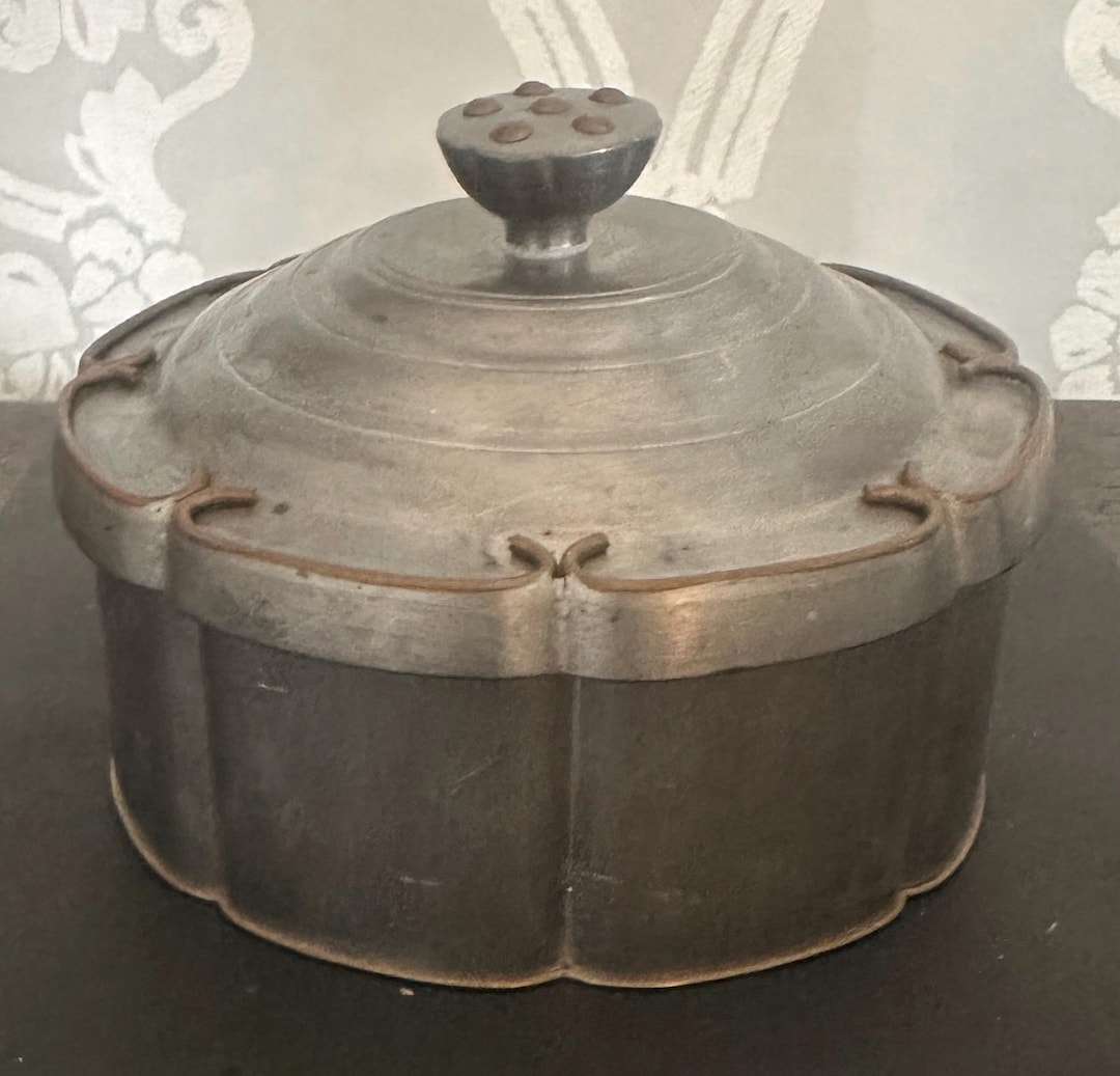 Vintage Pewter Metal Container With Brass Accents - Etsy