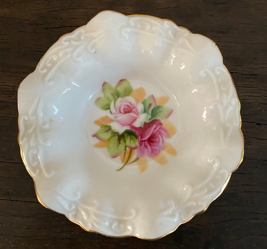 Lefton China - Hand Painted Floral Trinket Dish - Etsy