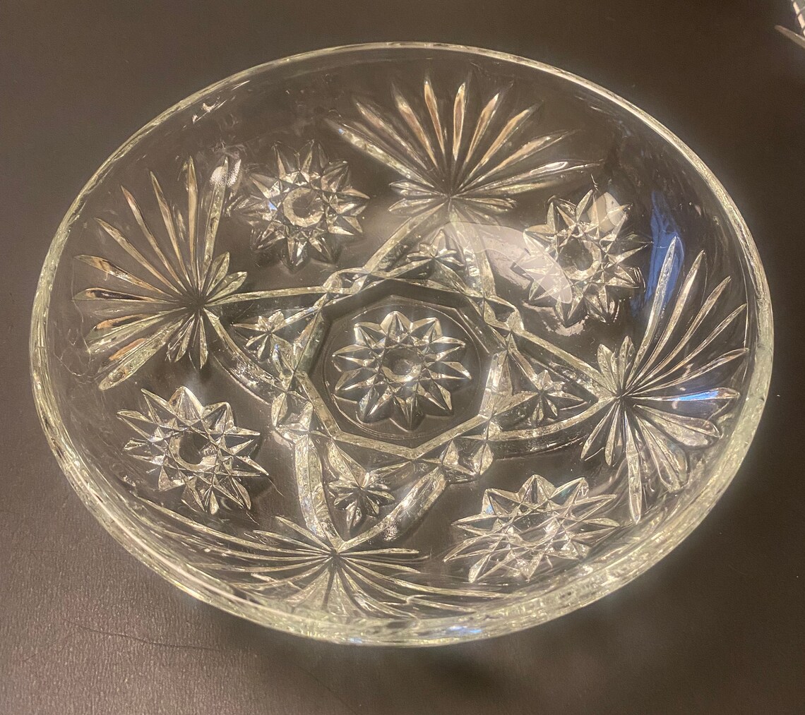 Lovely EAPG Pressed Glass Crystal Bowl with Star Pattern | Etsy